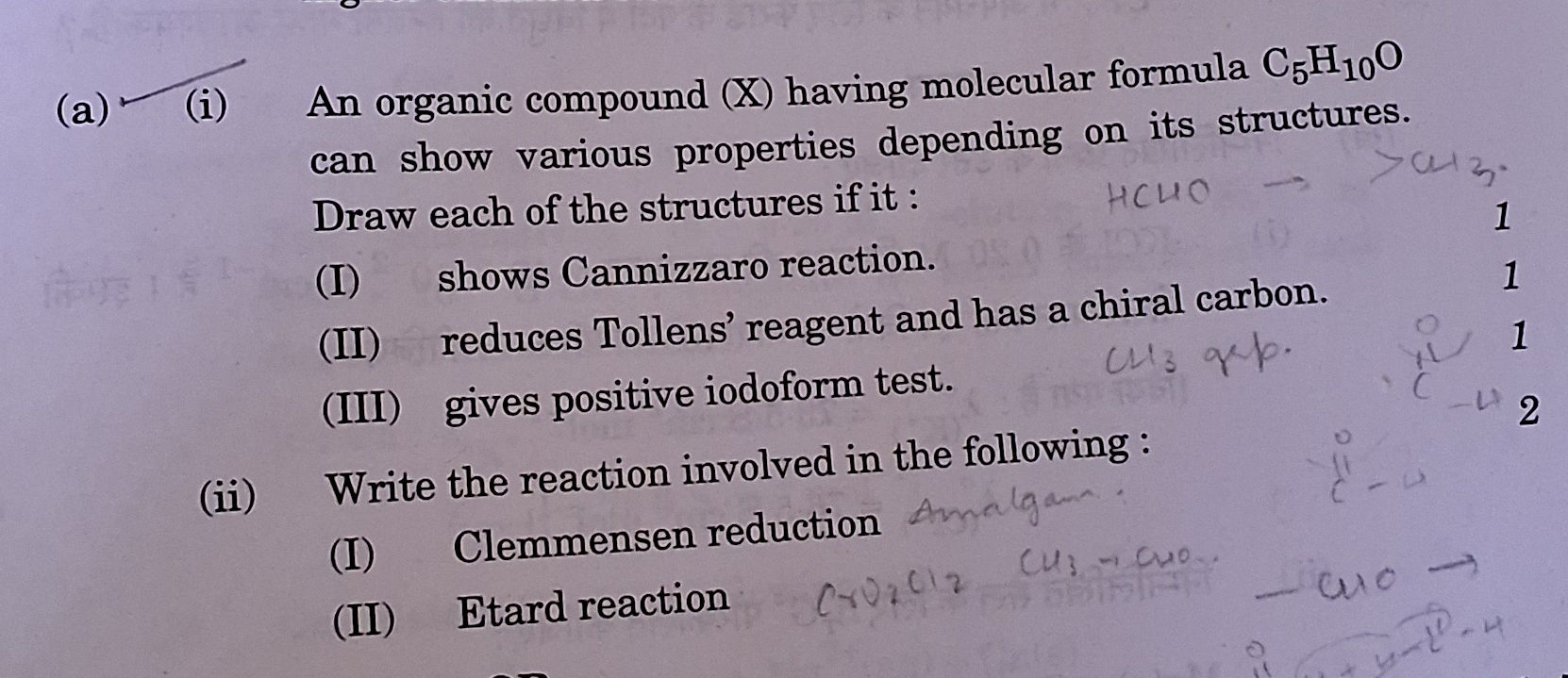 (a) (i) An organic compound (X) having | StudyX