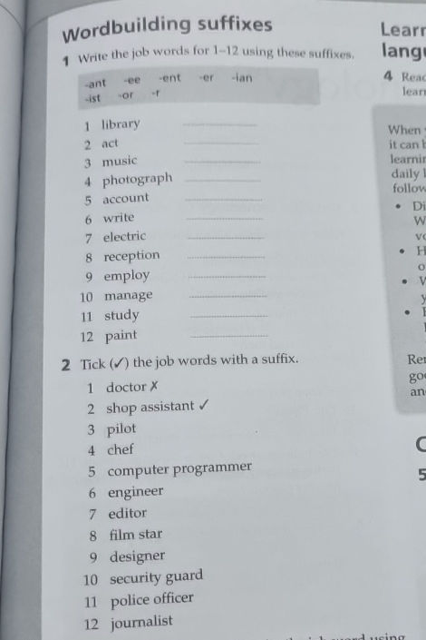 Wordbuilding suffixes 1 Write the job words