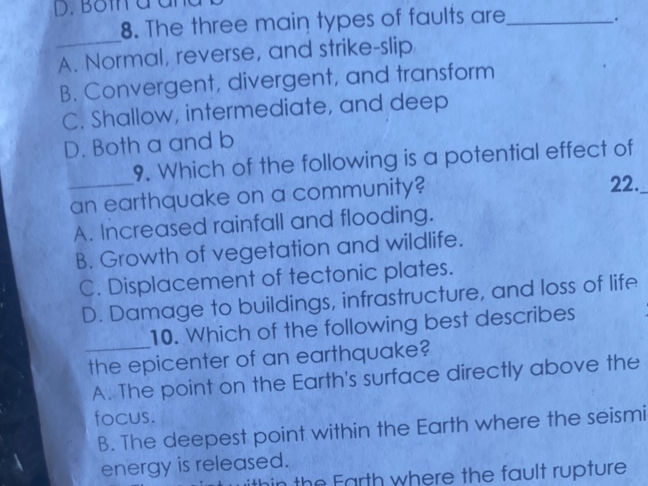 8. The three main types of faults are ______ | StudyX
