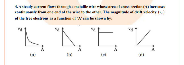 A steady current flows through a metallic