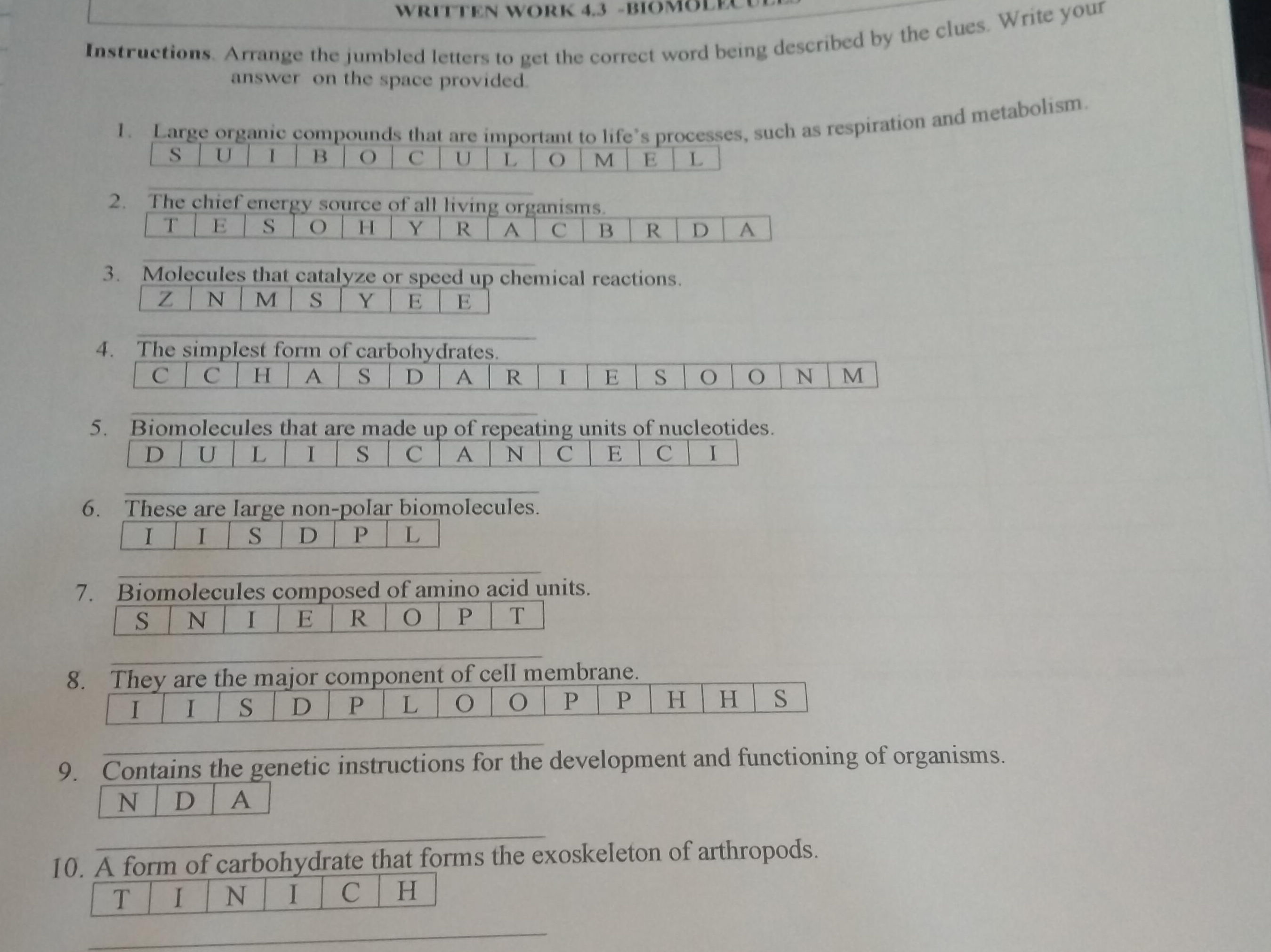 Instructions Arrange the jumbled letters to | StudyX