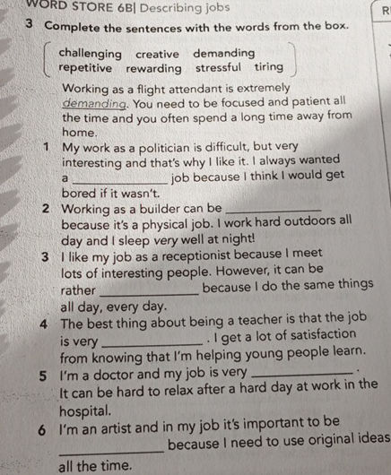 WORD STORE 6B Describing jobs 3 Complete the | StudyX