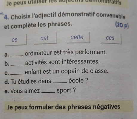Choisis l'adjectif démonstratif convenable | StudyX