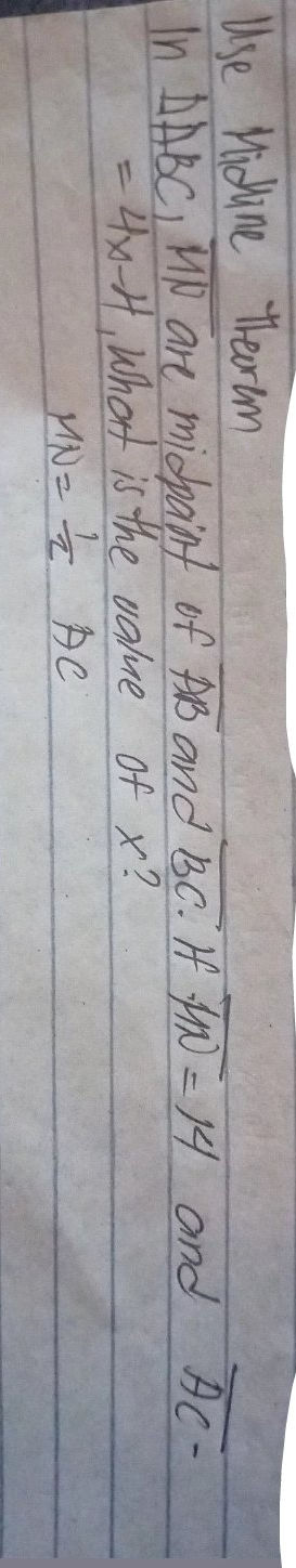 Use Midline theorem In ABC M and N are | StudyX