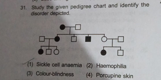 31 Study the given pedigree chart and | StudyX