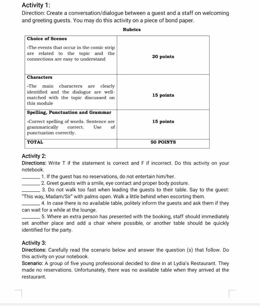 Activity 1 Direction Create a | StudyX