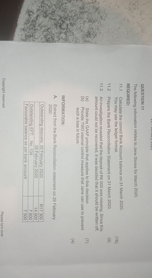 REQUIRED: 11.1 Calculate the correct Bank | StudyX