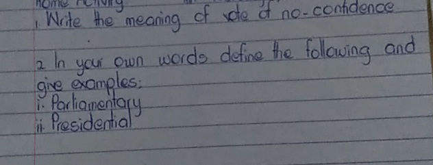 1 Write the meaning of vote of no-confidence | StudyX