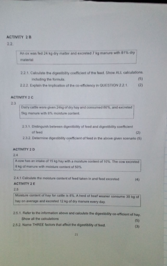 221 Calculate the digestibility coefficient
