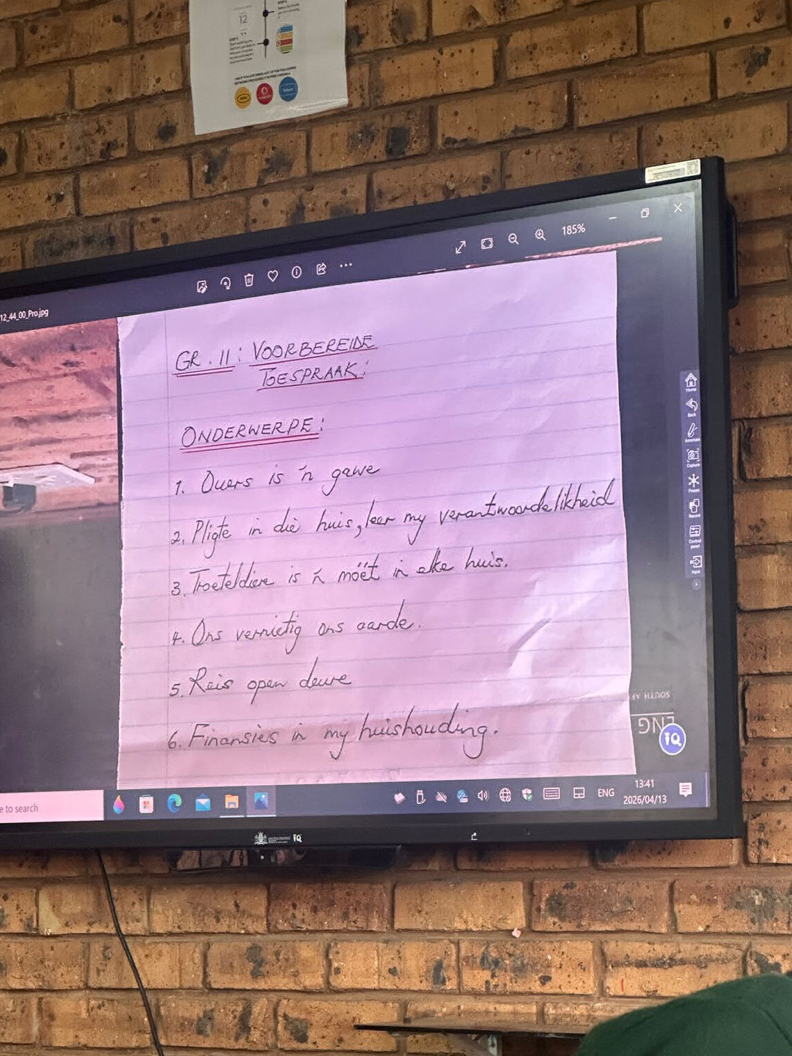 GR. 11: VOORBEREIDE TOESPRAAK: ONDERWERPE: