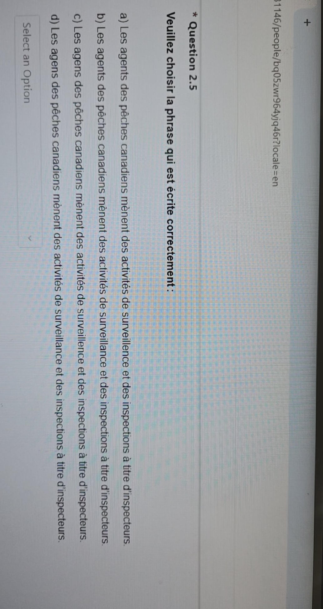 Veuillez choisir la phrase qui est écrite