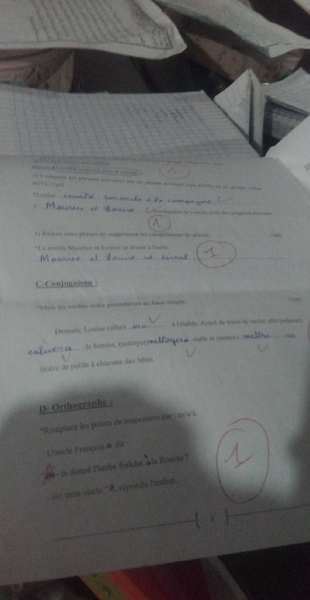 2) Complète tes phrases suivantes par un