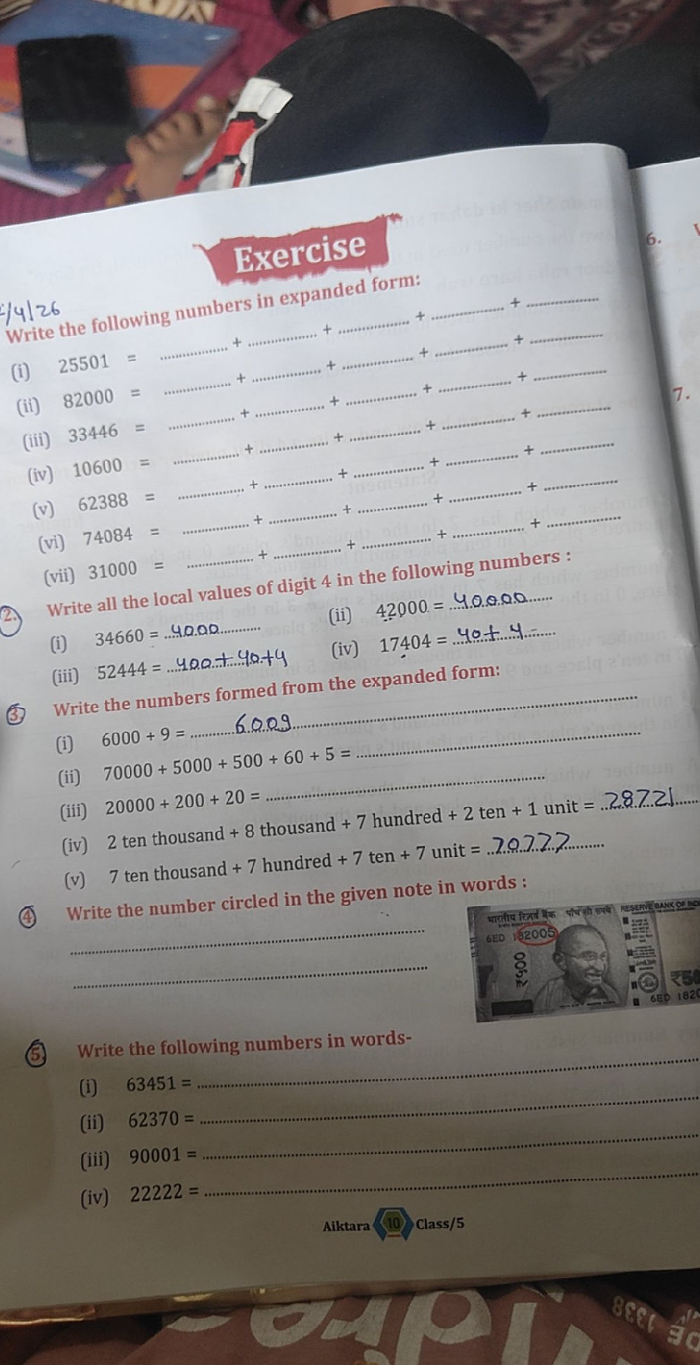 Write the numbers formed from the expanded