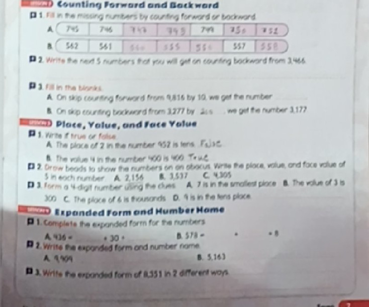 Counting Forward and Backward 1. Fill in the