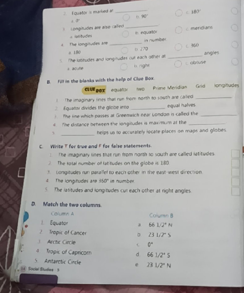 Write T for true and F for false statements.