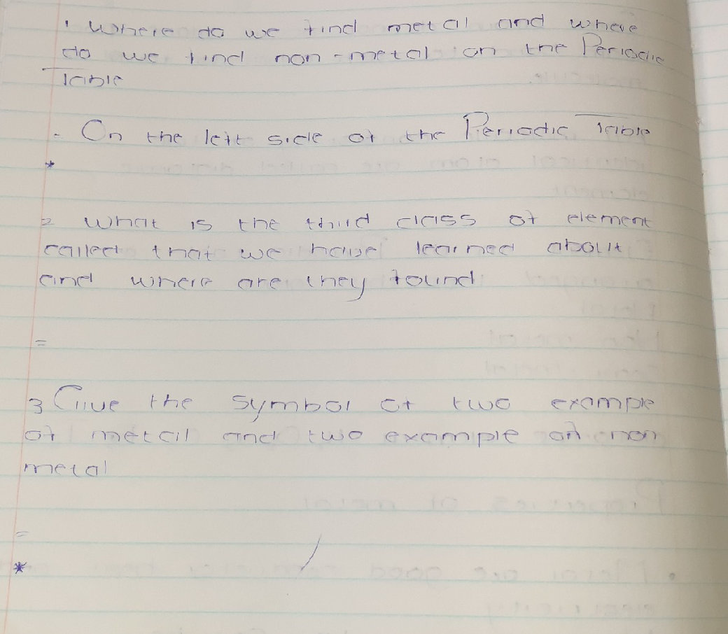 Give the Symbol of two example of metal and