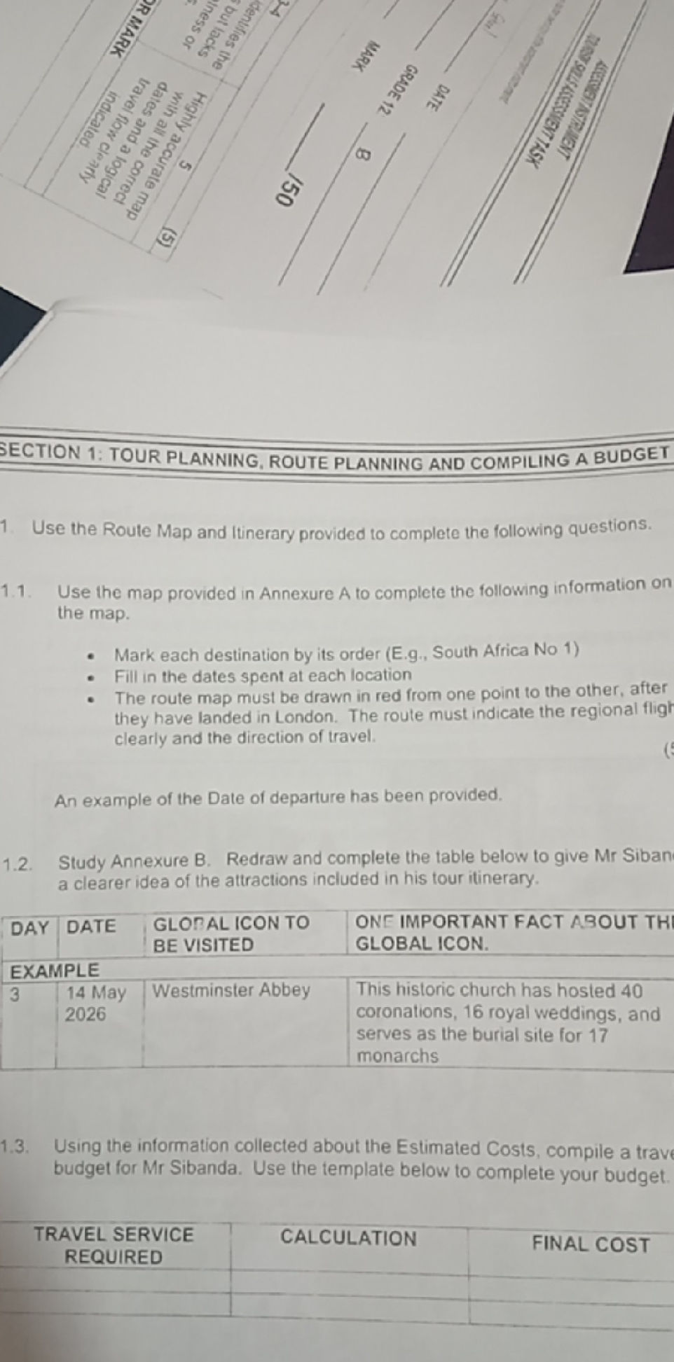 SECTION 1: TOUR PLANNING, ROUTE PLANNING AND