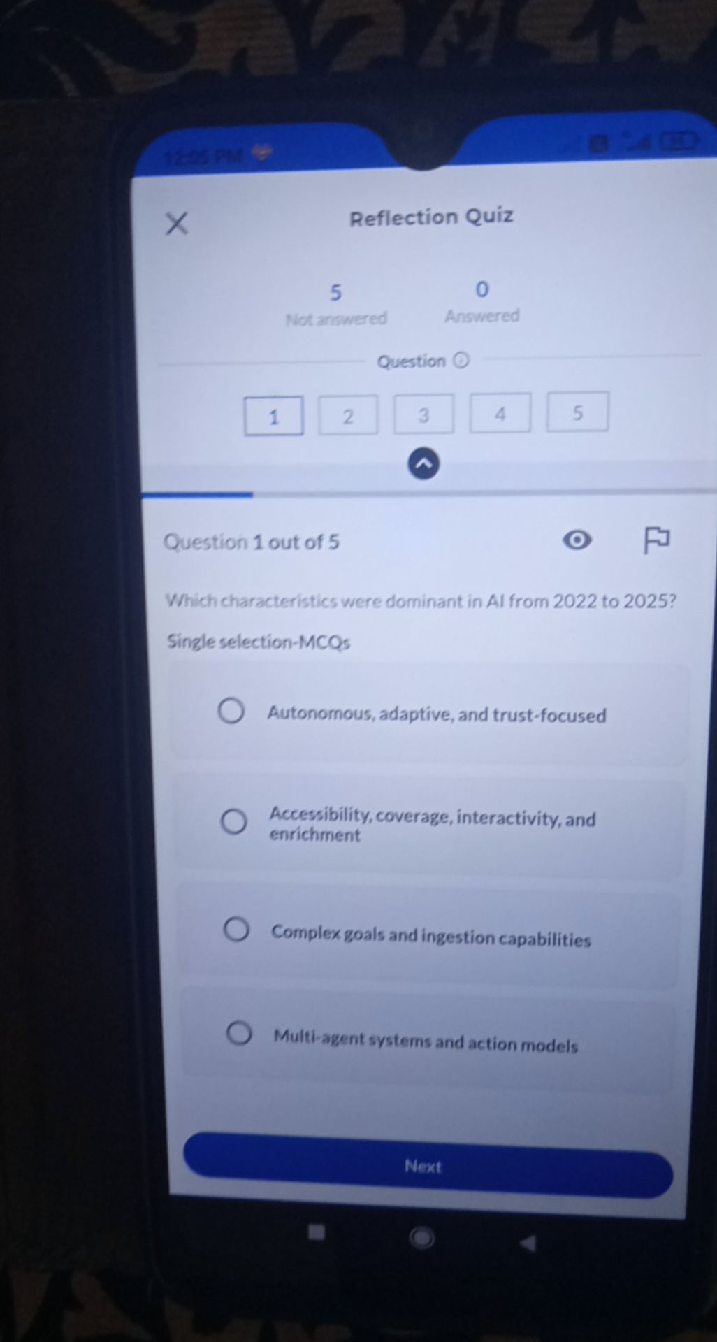 Question 1 out of 5 Which characteristics