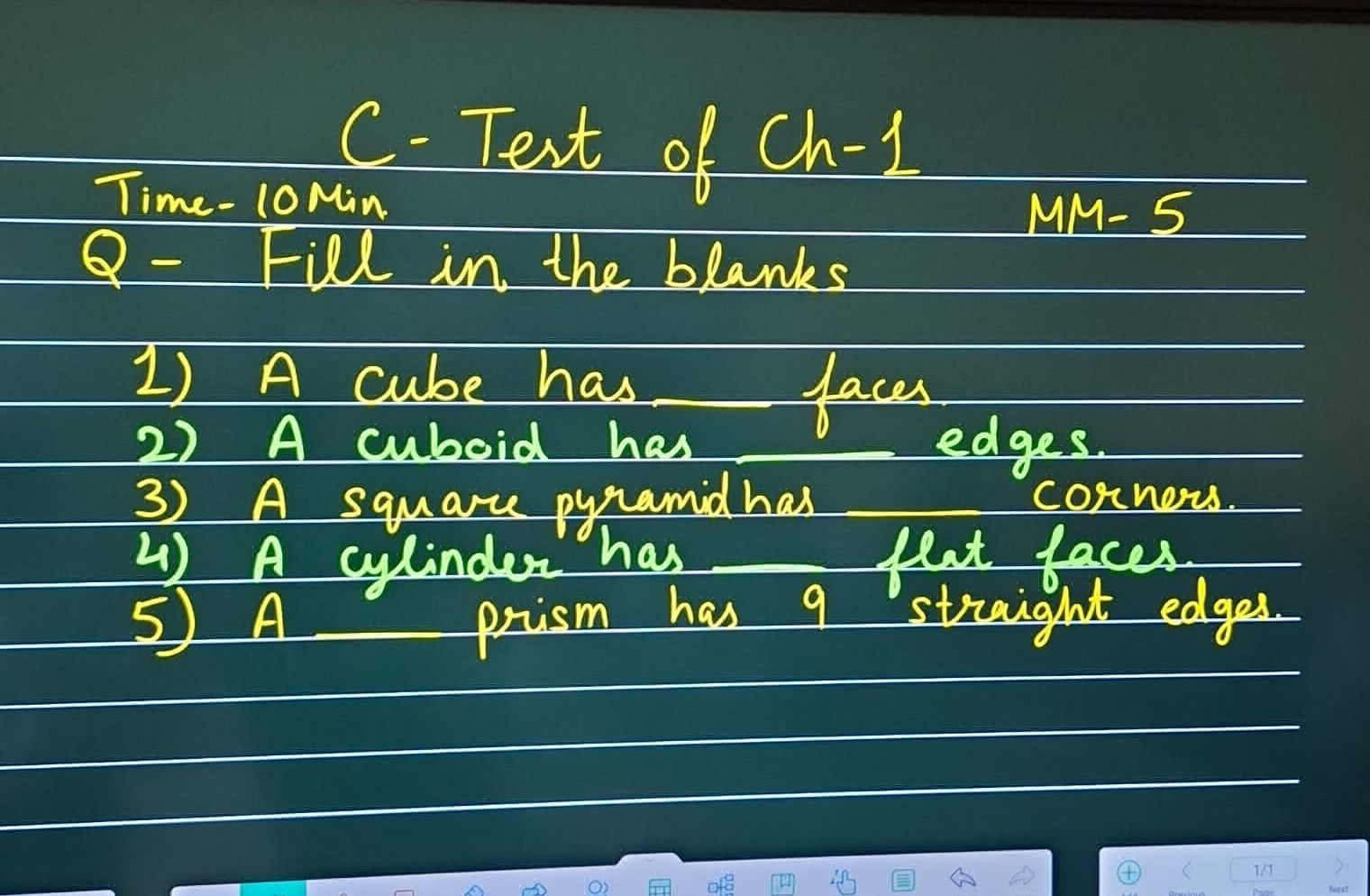 C- Test of Ch-1 Time-10 Min. Q- Fill in the