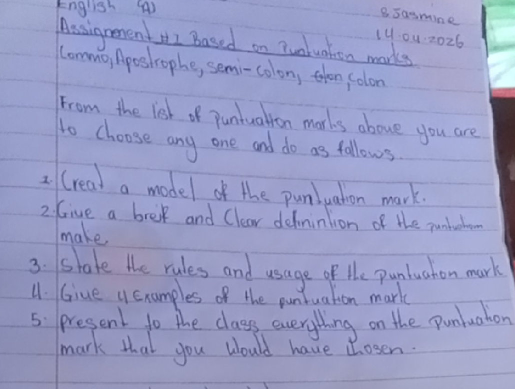 English (A) Jasmine 14.04.2026 Assignment #1