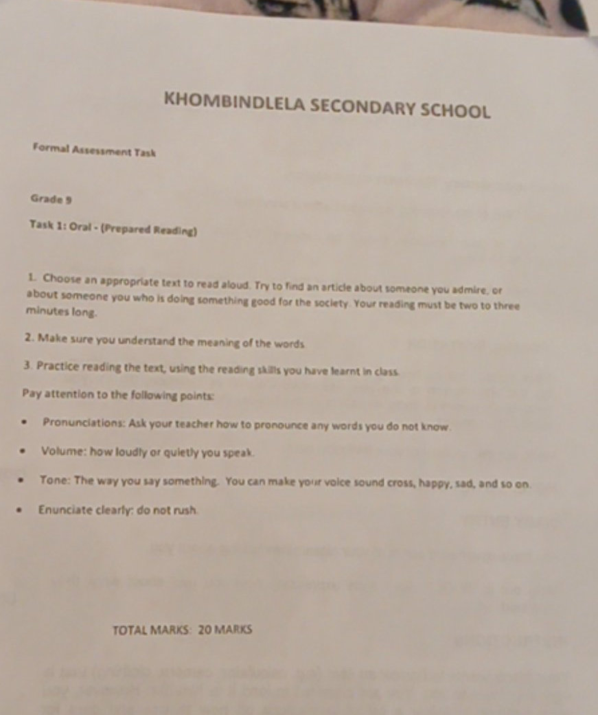 KHOMBINDLELA SECONDARY SCHOOL Formal