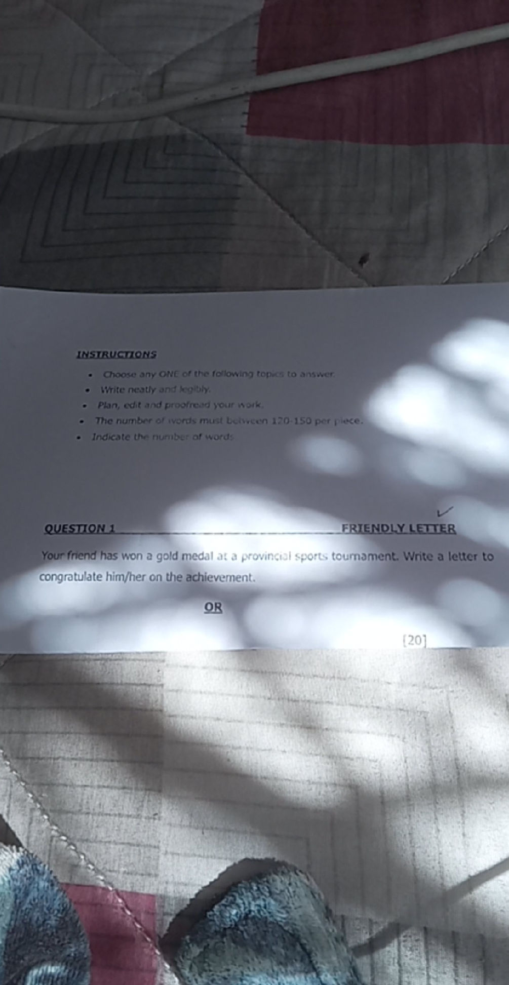 INSTRUCTIONS . Choose any ONE of the