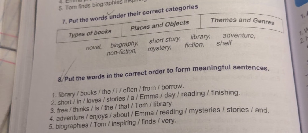 Put the words under their correct categories