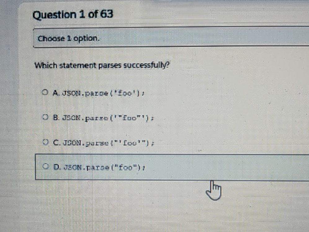 Choose 1 option. Which statement parses