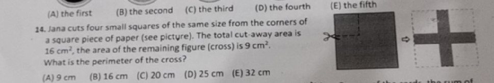 Jana cuts four small squares of the same