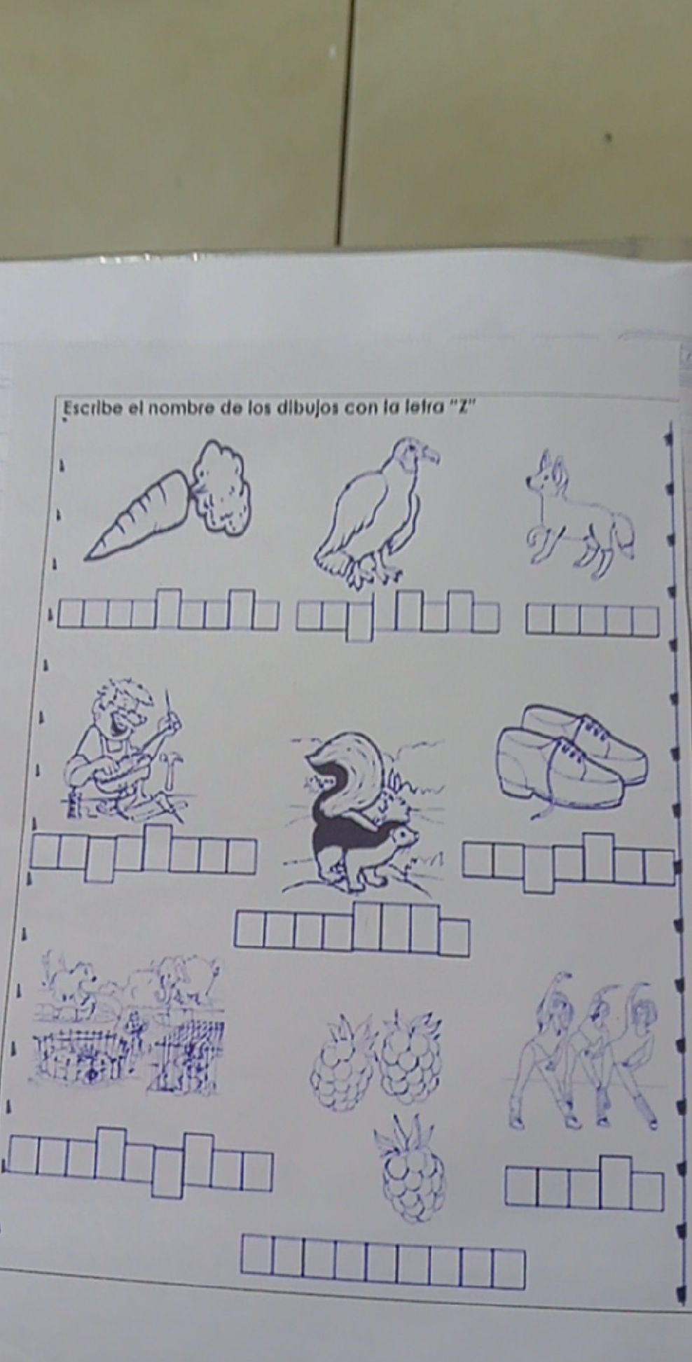 Escribe el nombre de los dibujos con la