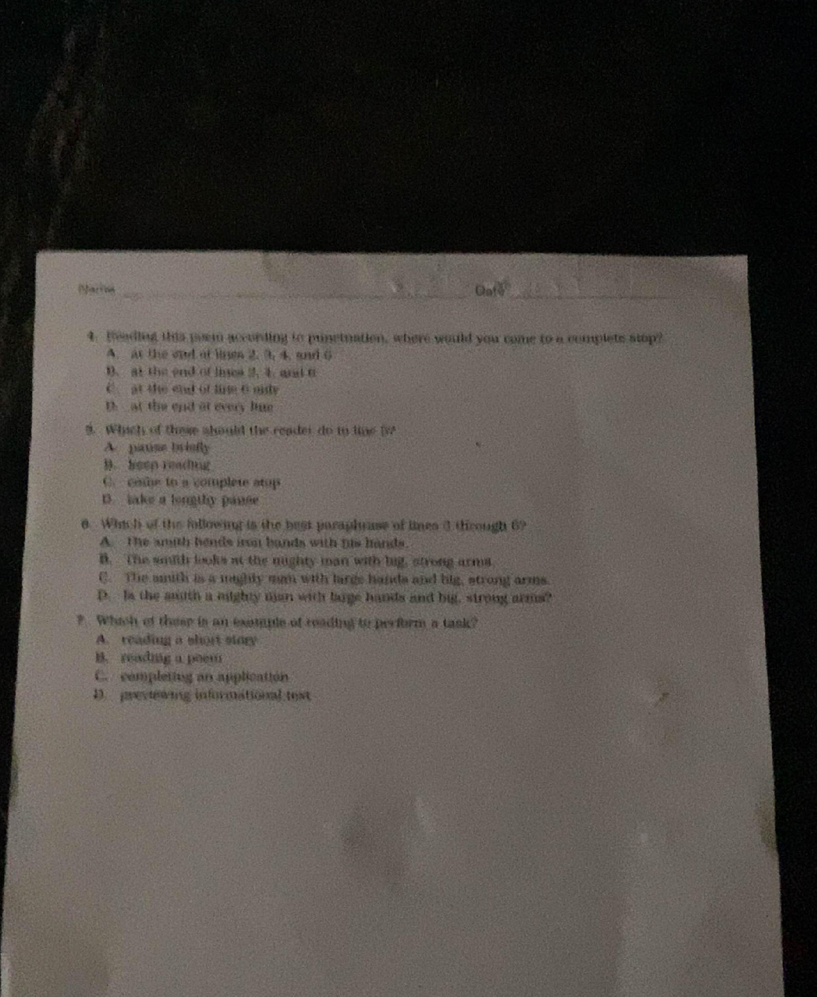 Reading this poem according to punctuation,