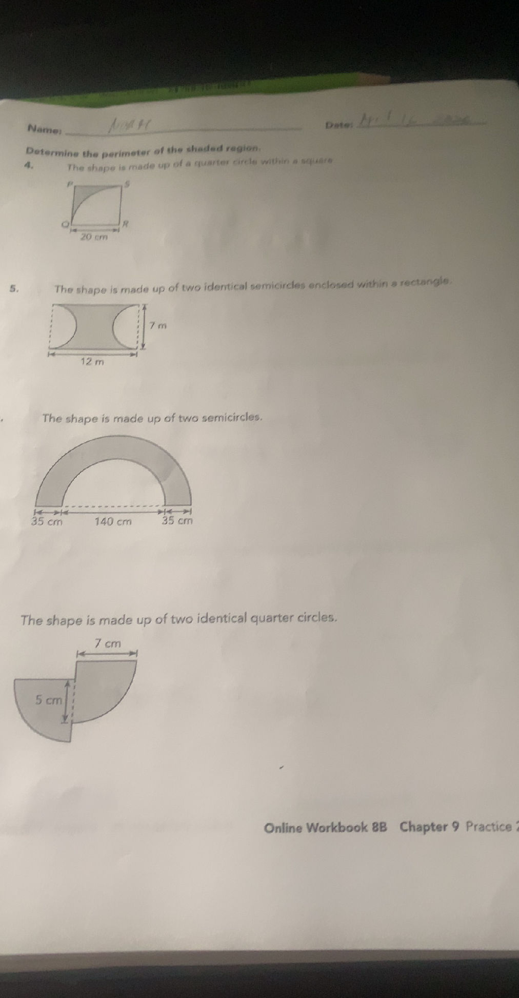 Determine the perimeter of the shaded