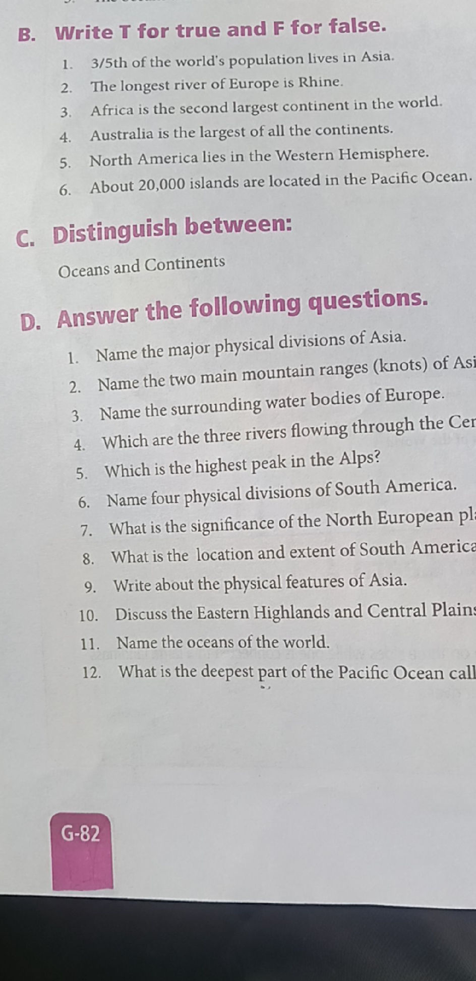 Write T for true and F for false. 1. 3/5th