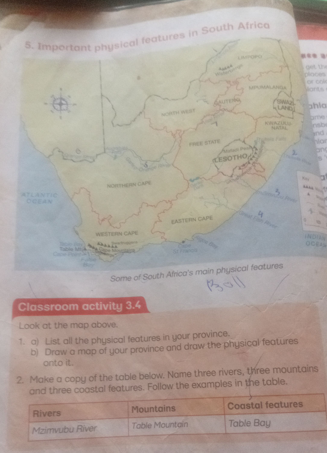 Important physical features in South Africa