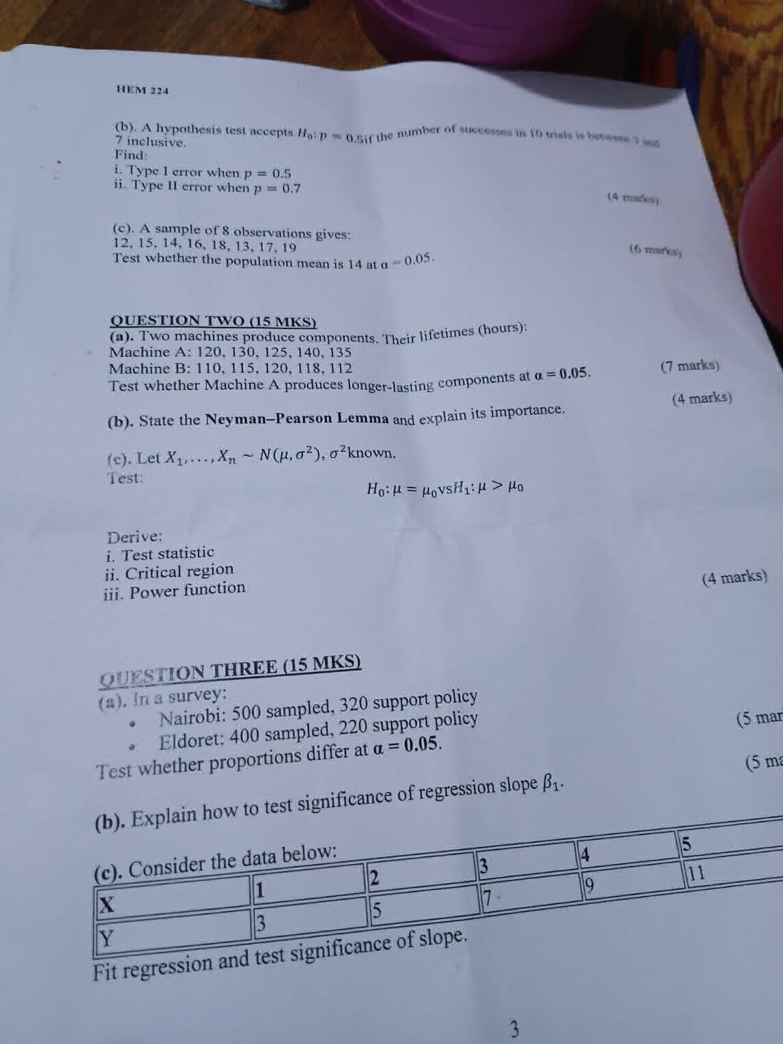 (b). A hypothesis test accepts H₀: p = 0.5