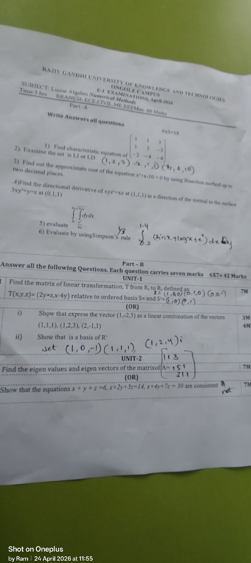 UNIT-1 Find the matrix of linear