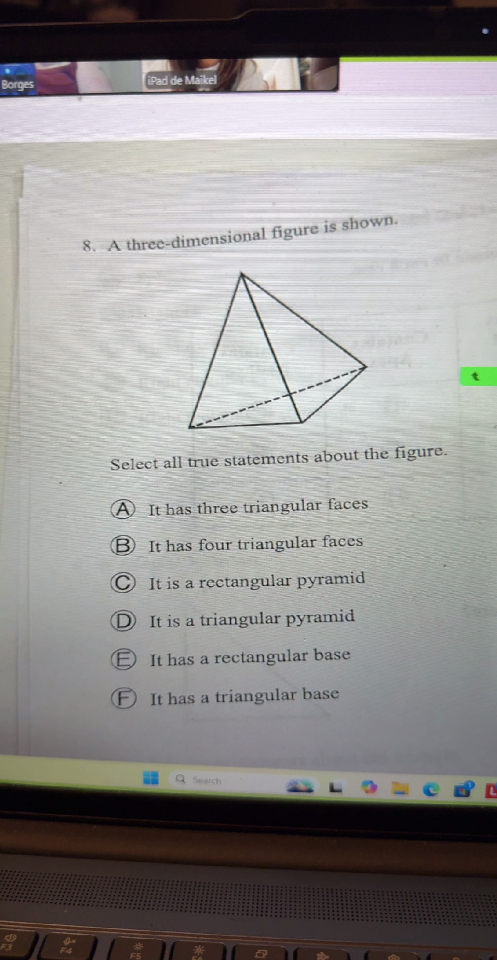 A three-dimensional figure is shown. Select