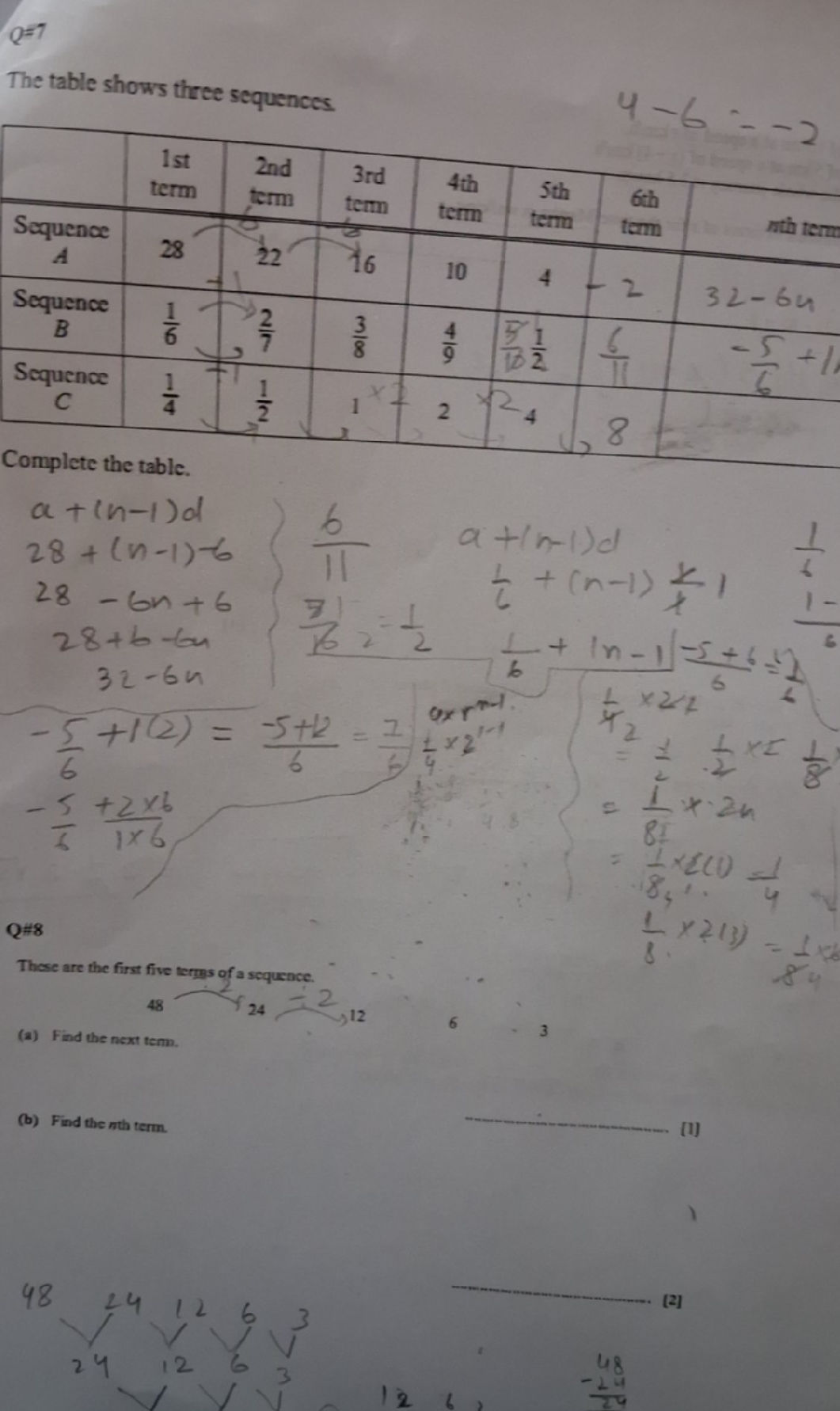 The table shows three sequences. | Sequence