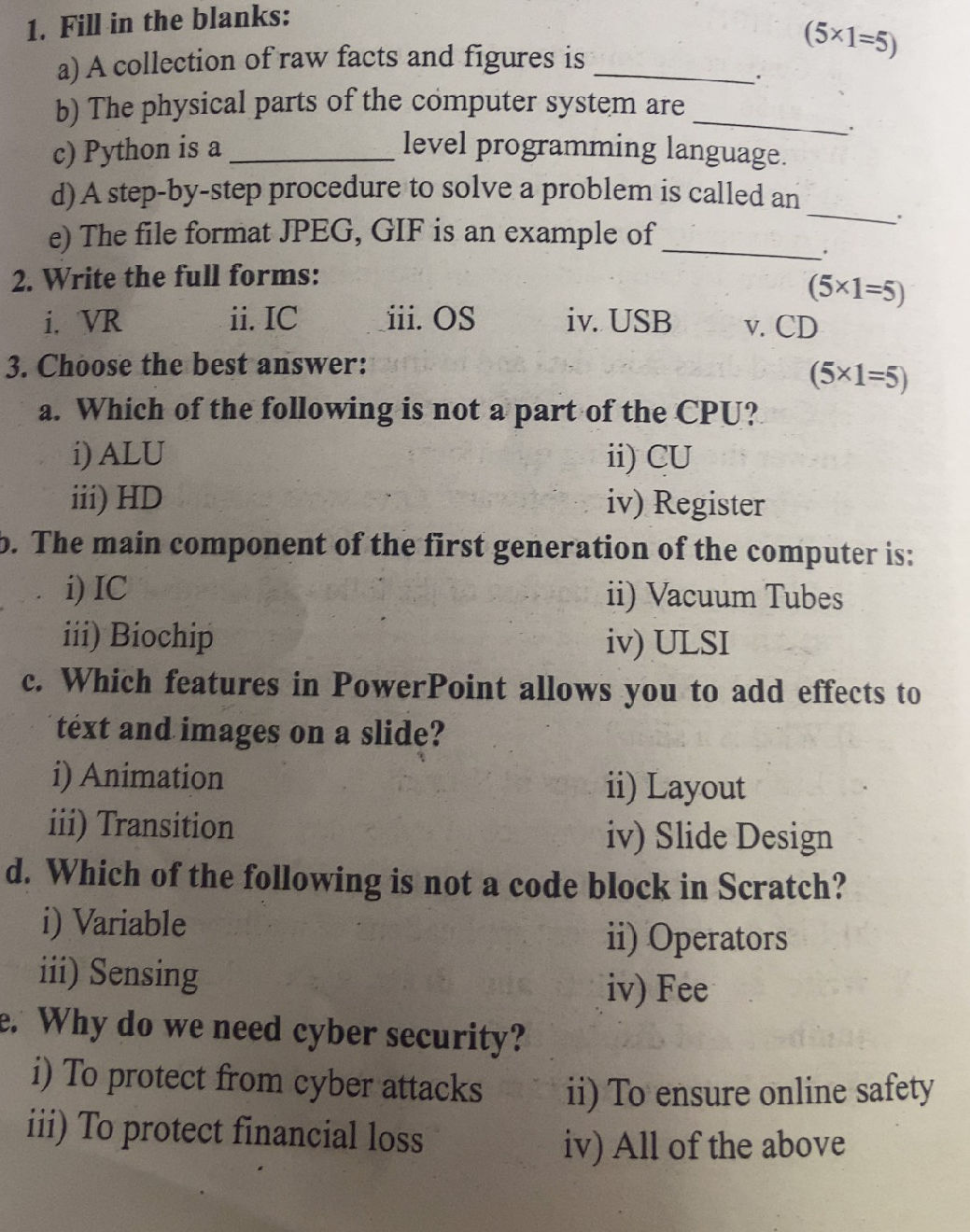 Fill in the blanks: a) A collection of raw