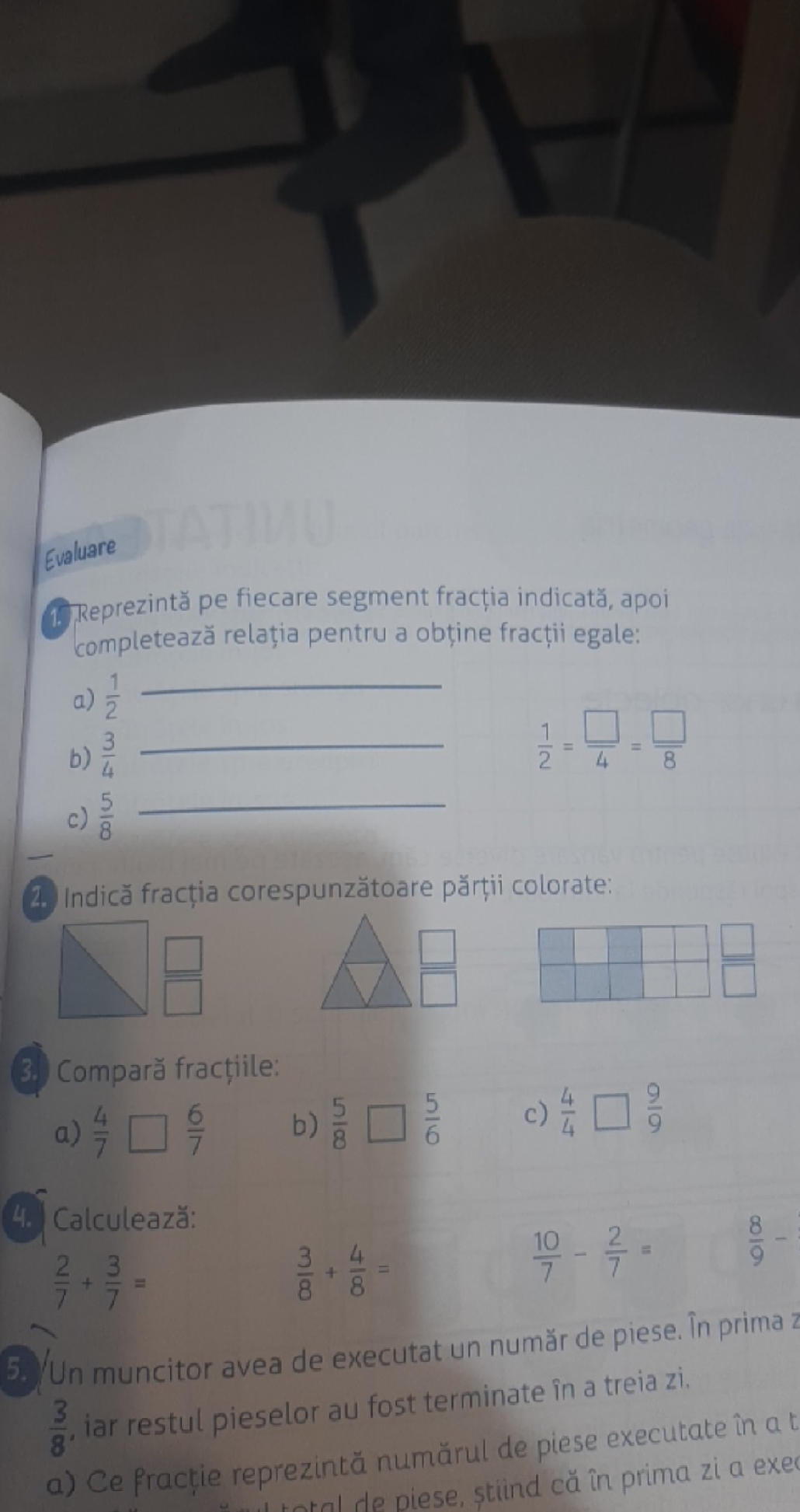 Reprezintă pe fiecare segment fracția