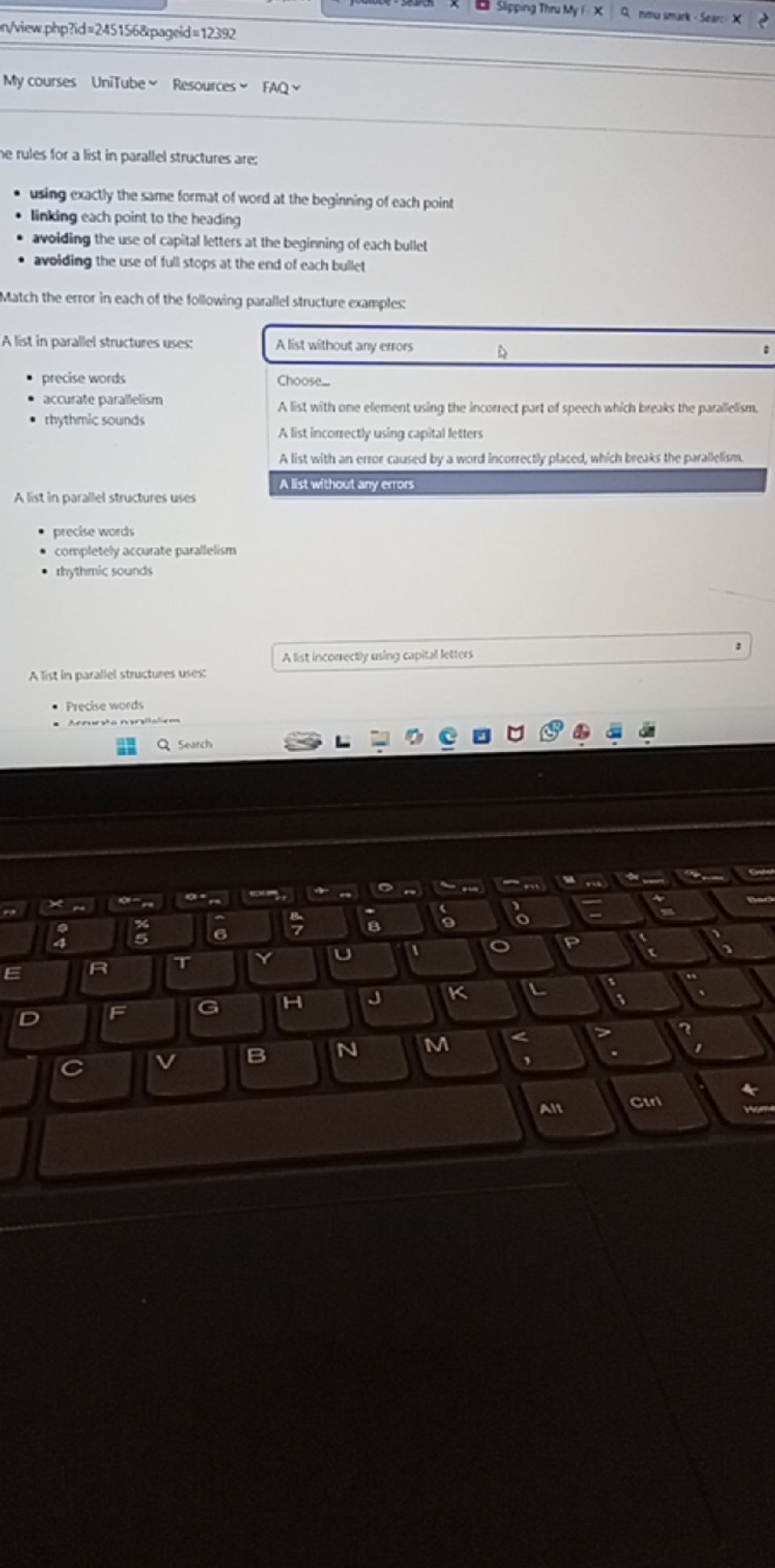 The rules for a list in parallel structures