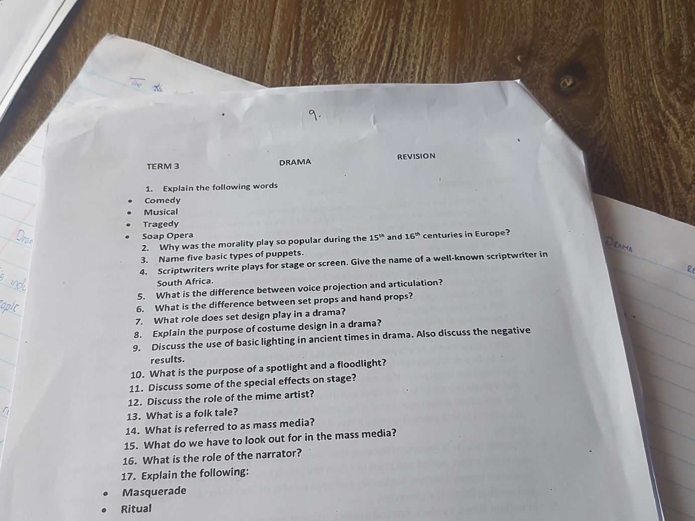 TERM 3 DRAMA REVISION 1. Explain the | StudyX