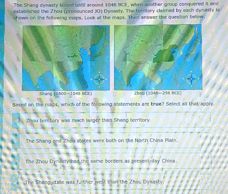 The Shang dynasty lasted until around 1046 | StudyX