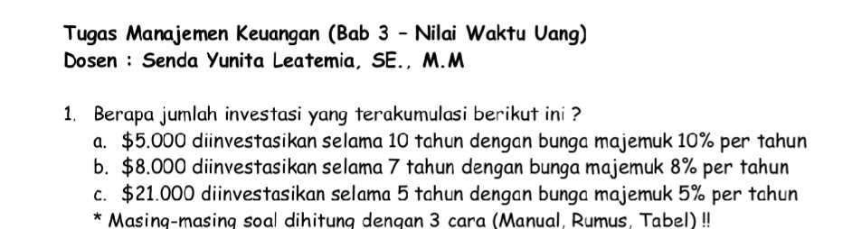 Tugas Manajemen Keuangan (Bab 3 - Nilai | StudyX