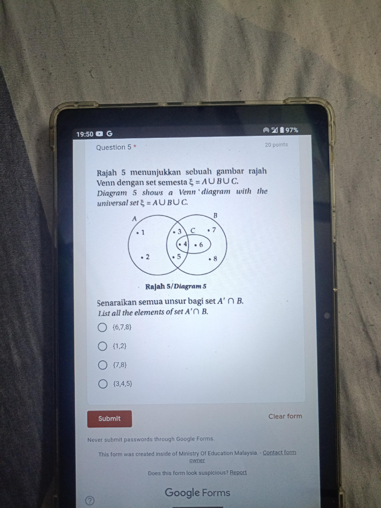 Rajah 5 menunjukkan sebuah gambar rajah Venn | StudyX