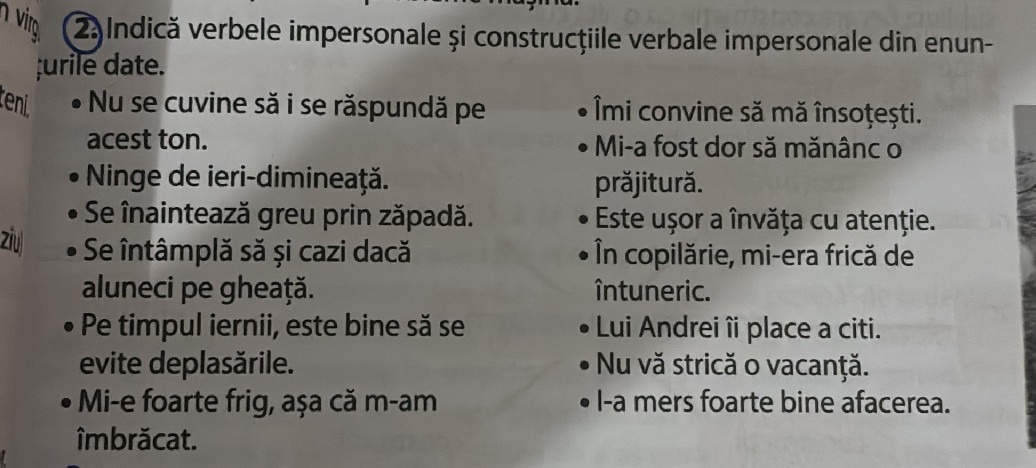 Indică verbele impersonale și construcţiile | StudyX
