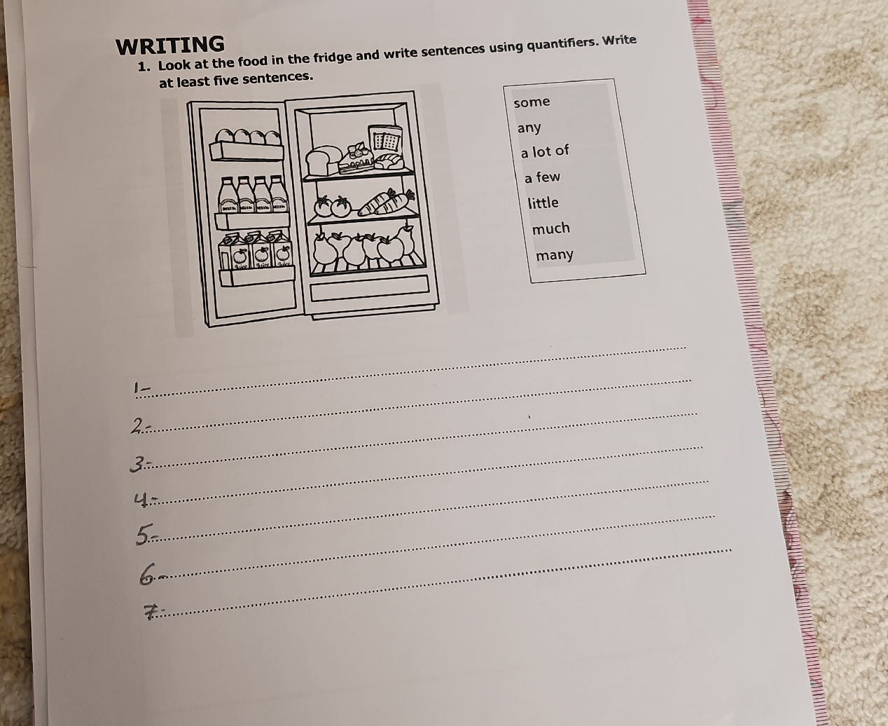 WRITING 1. Look at the food in the fridge | StudyX