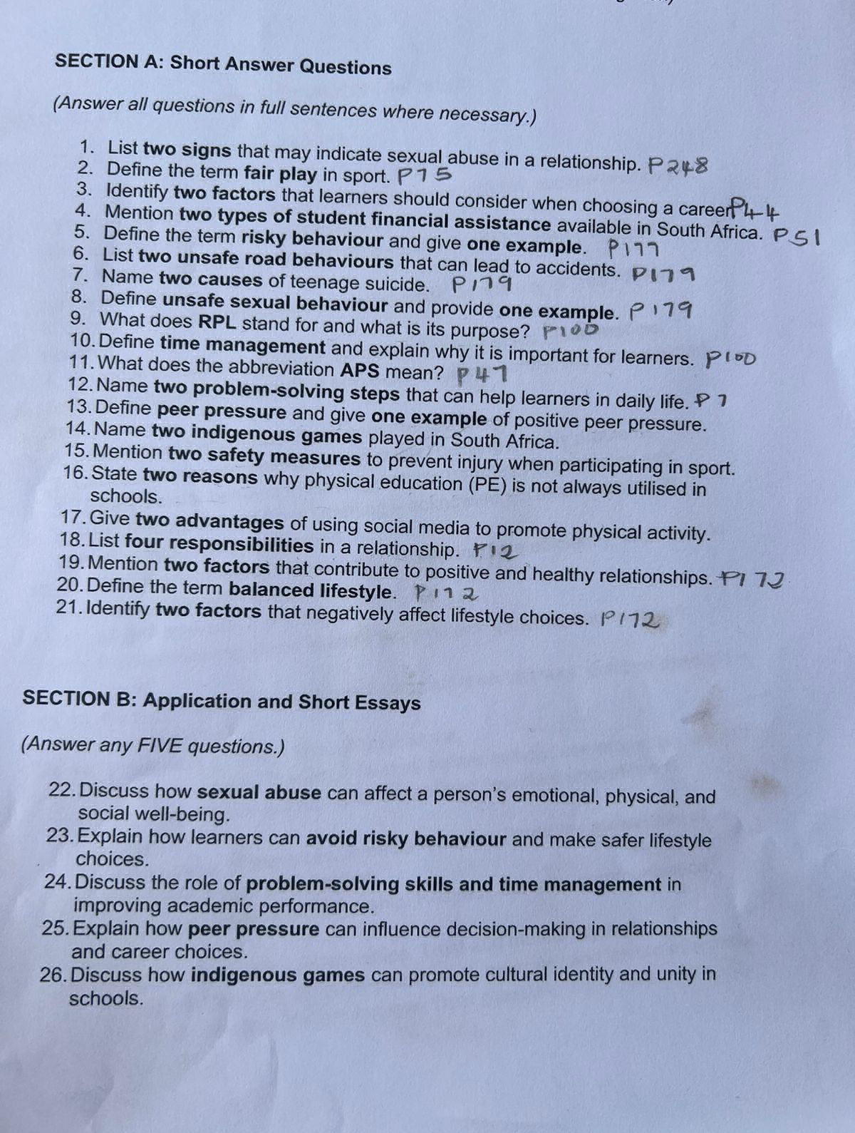 SECTION A: Short Answer Questions (Answer | StudyX