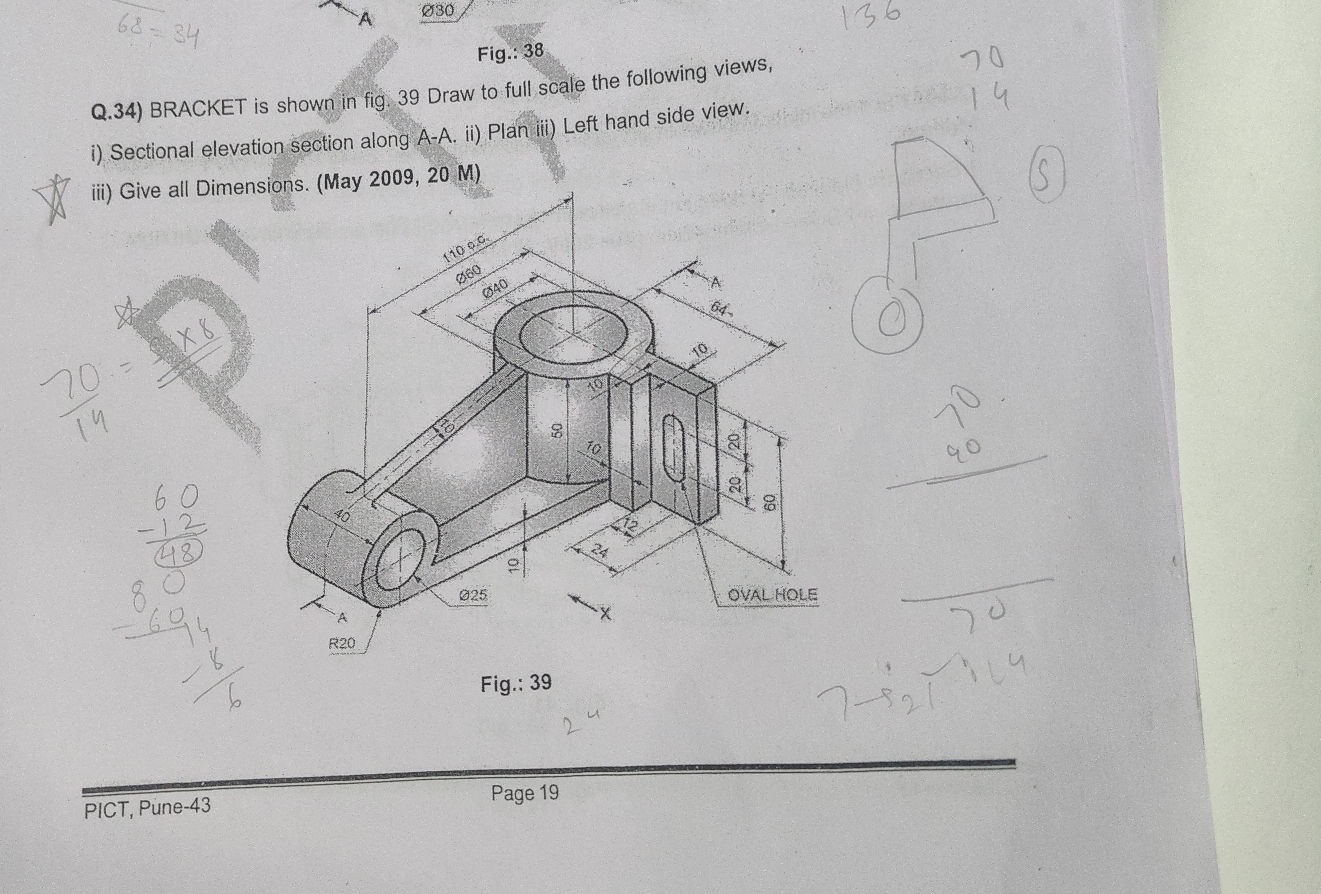 Q.34) BRACKET is shown in fig. 39 Draw to | StudyX