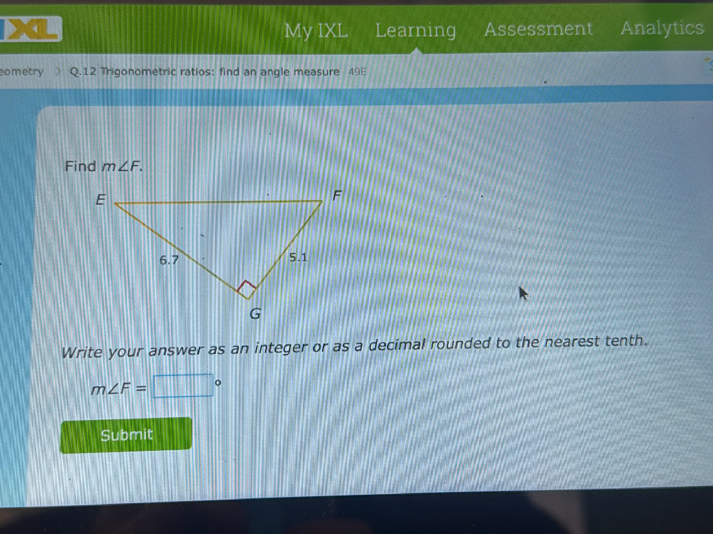 Find $m F$. Given the right triangle | StudyX